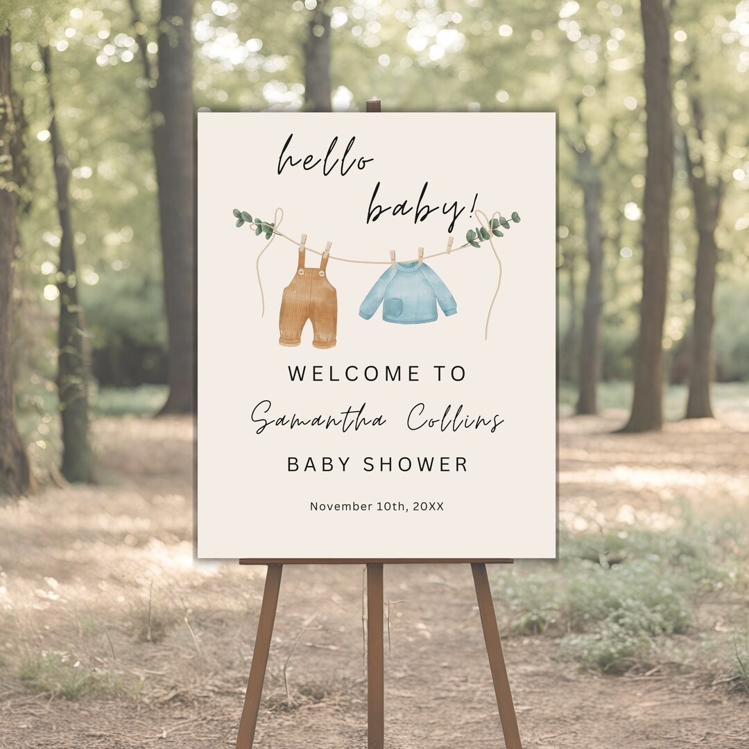 Boy Baby Shower Welcome Sign Template, Boho Boy Baby Shower, Neutral ...