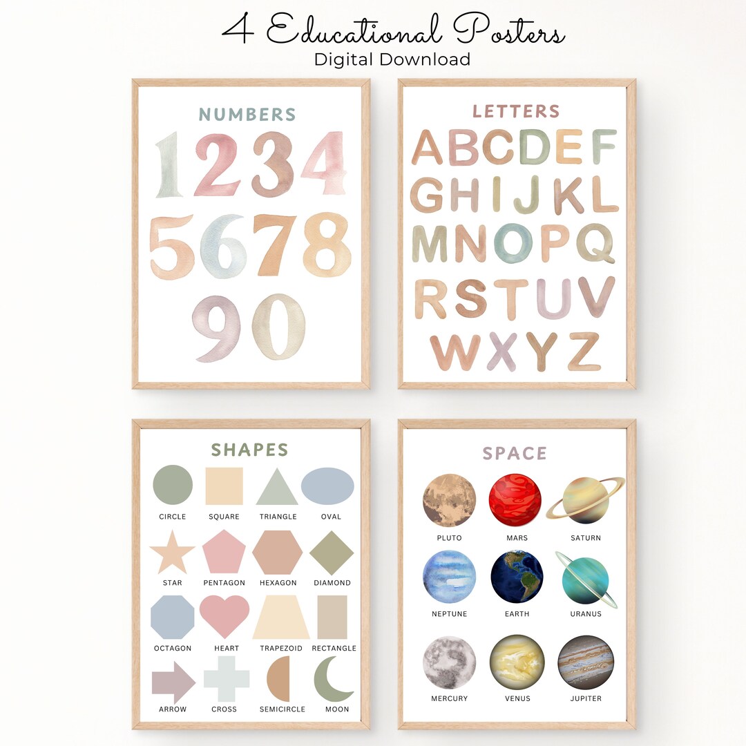 Montessori Educational Posters, Alphabet Poster, Numbers Poster, Shapes ...