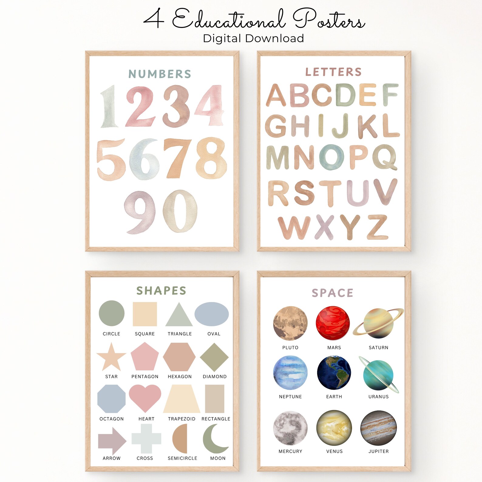 Montessori Educational Posters, Alphabet Poster, Numbers Poster, Shapes ...