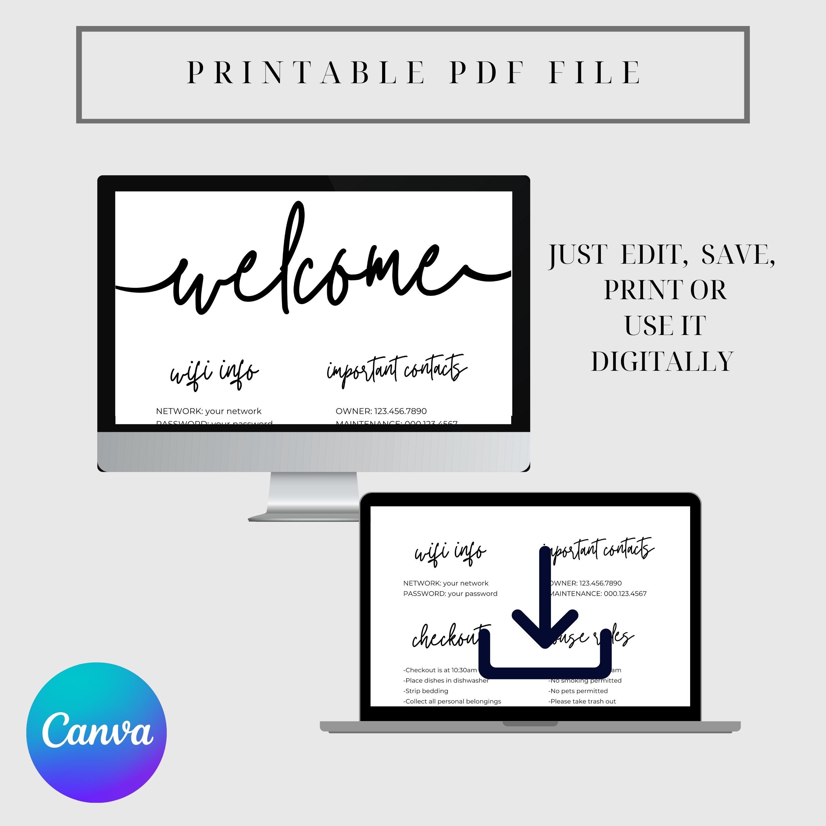 Editable Welcome Sign Template, Welcome Guide VRBO, Rental Home Sign ...