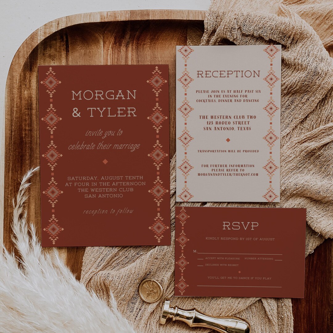 Rustic Western Wedding Invitation Suite, Printable Template (digital ...