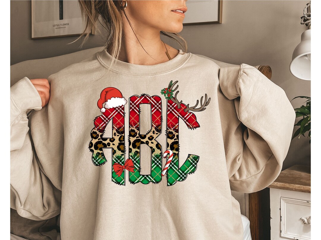 Custom Christmas Monogram Sweatshirt, Personalized Christmas Sweatshirt ...