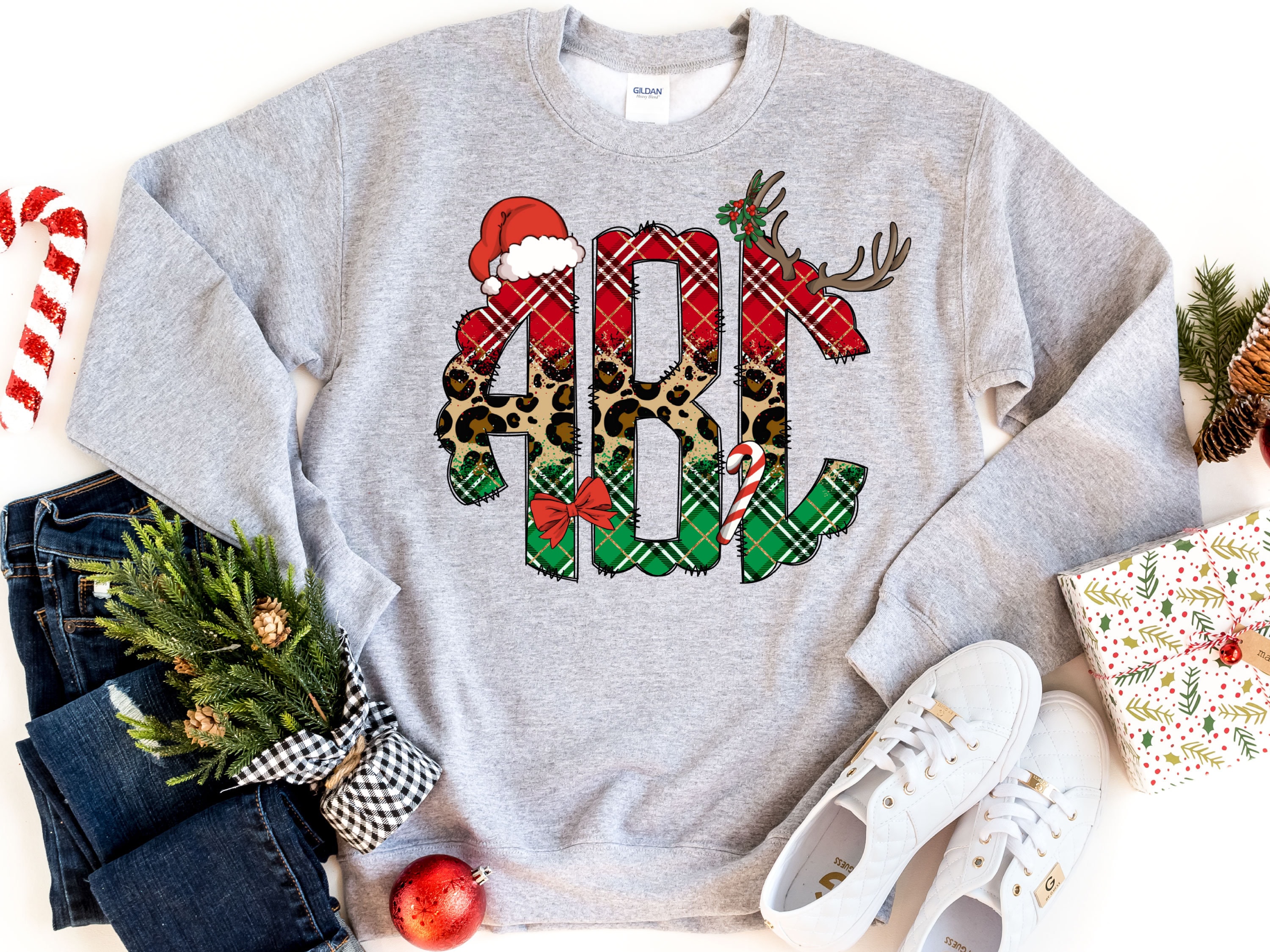 Custom Christmas Monogram Sweatshirt Personalized Christmas - Etsy