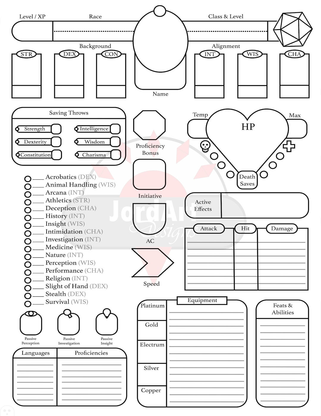 Dnd 5e Simplified Character Sheet Main Character Sheet - Etsy España