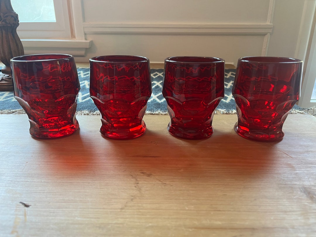 Set of 4 Red Viking Glass 4” Glasses. - Etsy