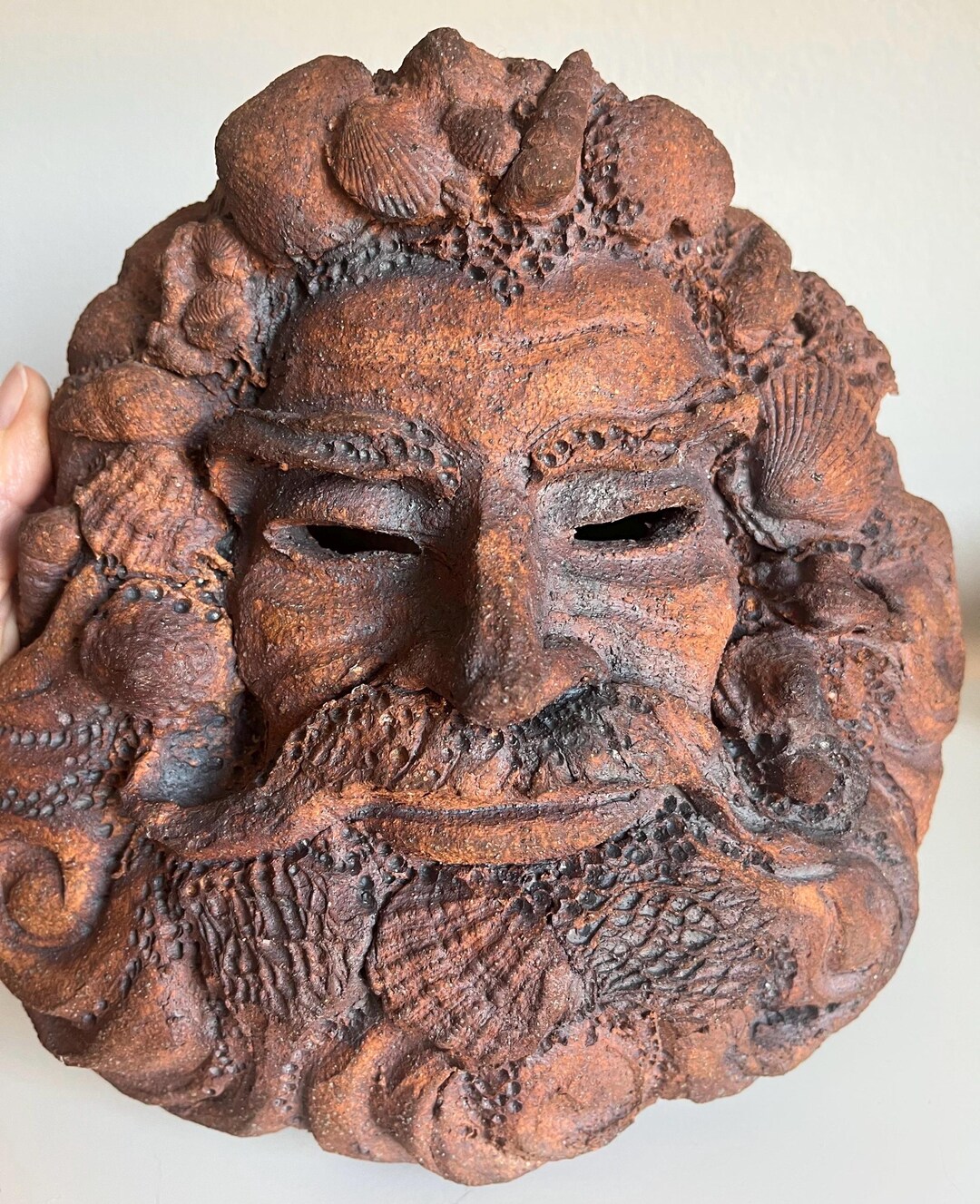 Vintage Handmade Studio Stoneware Pottery Man With Beard and Shells ...
