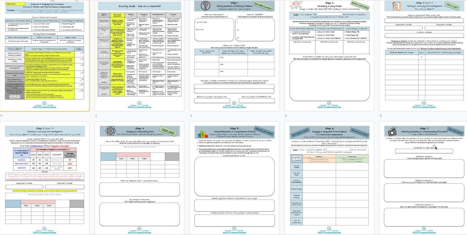 Force & Motion Unit Performance Assessment Project With Detailed ...