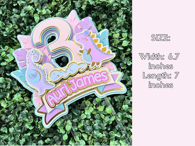 Dinosaur Cake Topper, Girl Dinosaur Birthday, 3D Dinosaur Themed ...