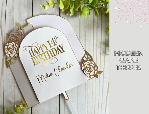 Modern Cake Topper/gold Foil Cake Topper/floral Neutral Cake | Etsy