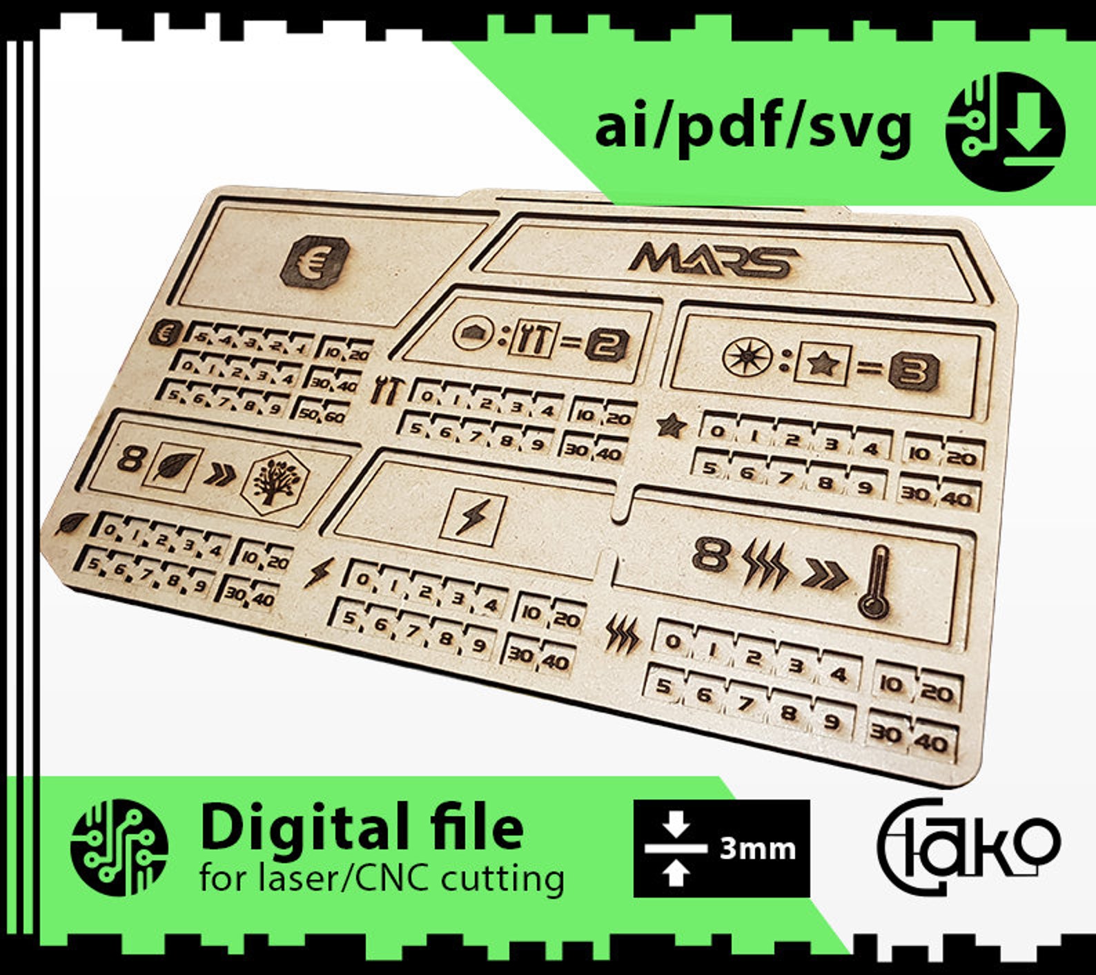 Terraforming Mars Players Board Count 3mm > Laser Cut File SVG, AI, PDF ...