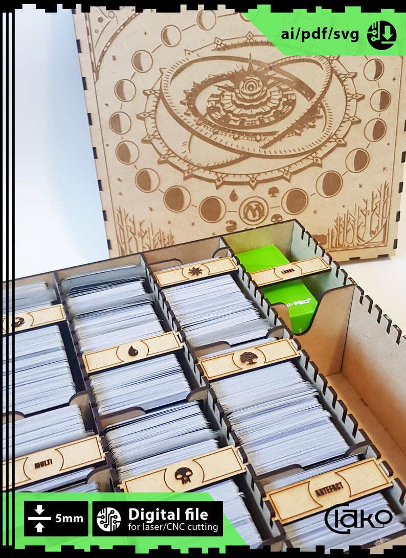 Magic the Gathering Card Box SVG: Laser Cut File, 5mm Sorter (digital ...