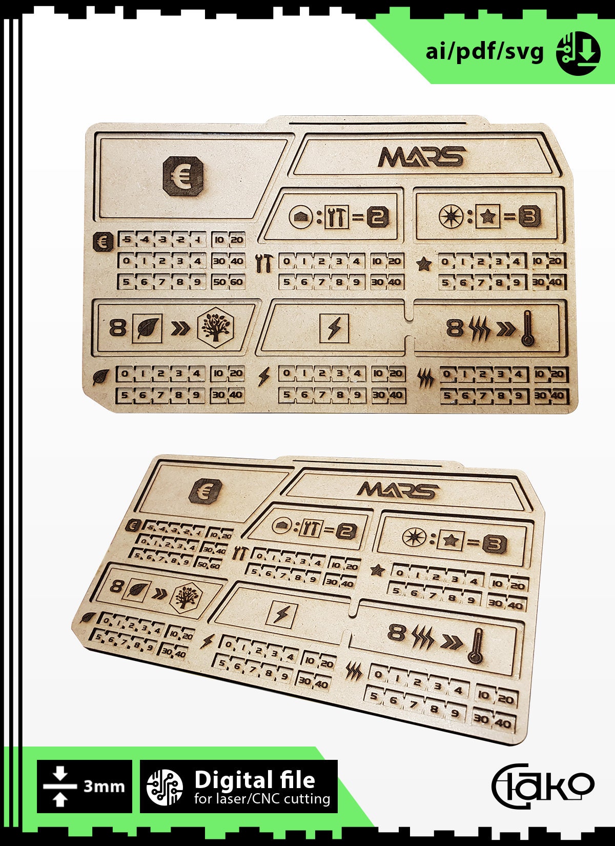 Terraforming Mars Players Board Count 3mm > Laser Cut File SVG, AI, PDF ...