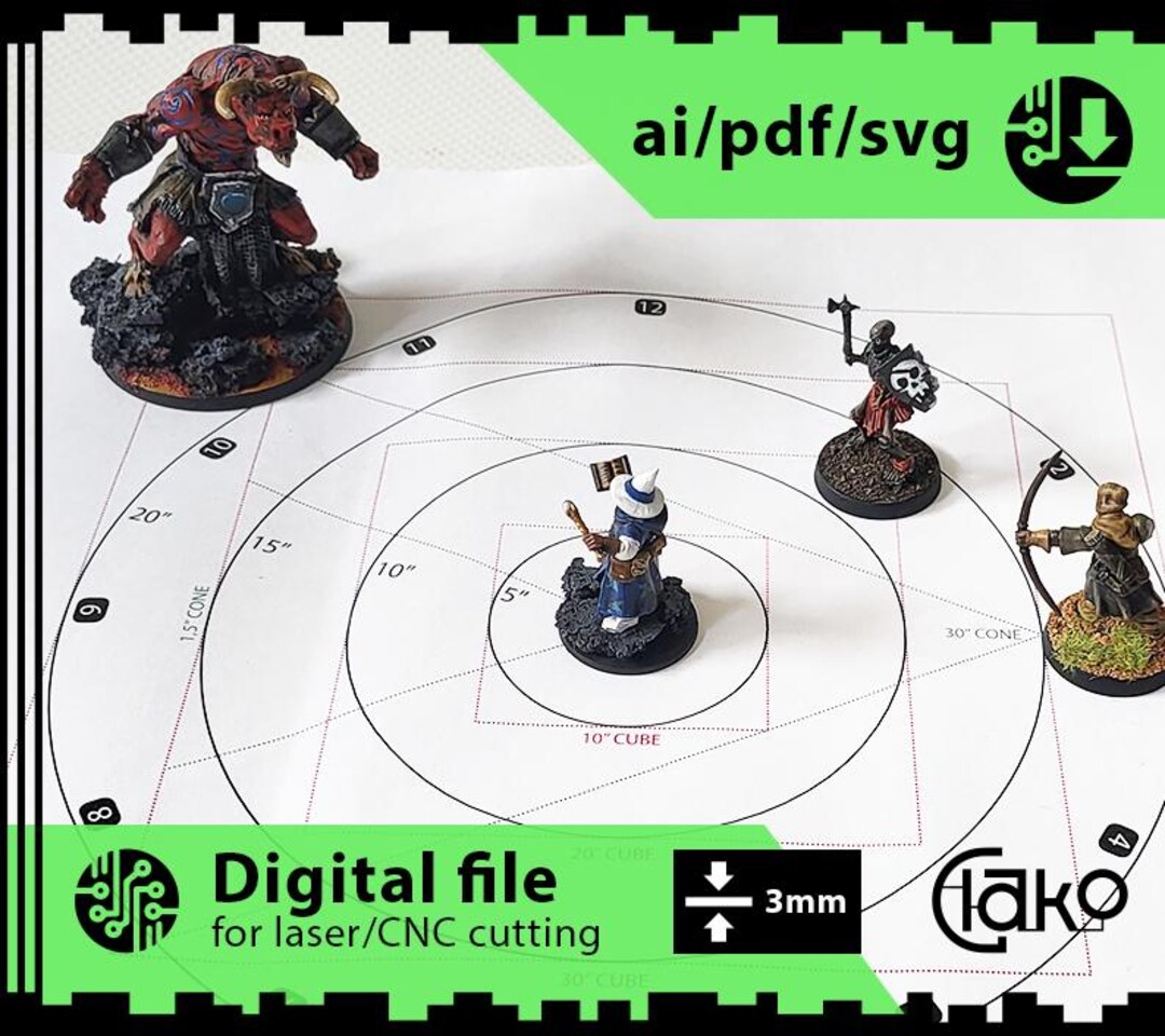D&D Aoe Spell Template, 1"=5ft Grid, RPG Combat Tool (digital File) - Etsy
