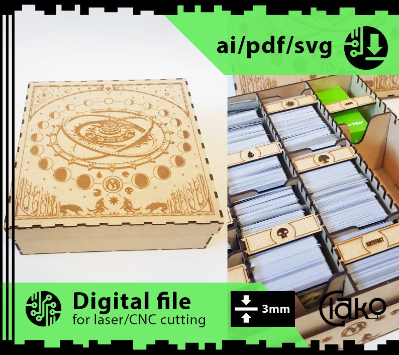 Magic the Gatthering Big Sorting Box With Labels 3mm Laser Cut File SVG ...