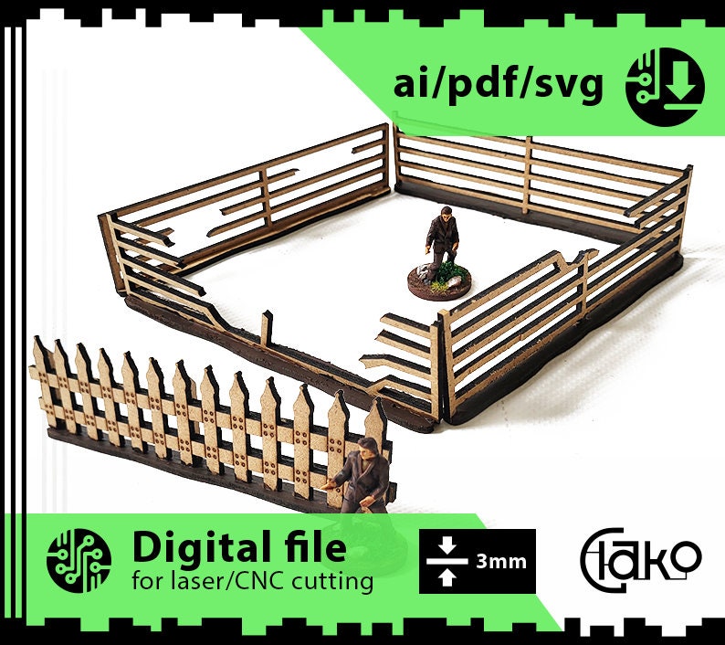 5 Types of Fences 28mm Laser Cut File MDF Tabletop Wargaming for Zombie ...