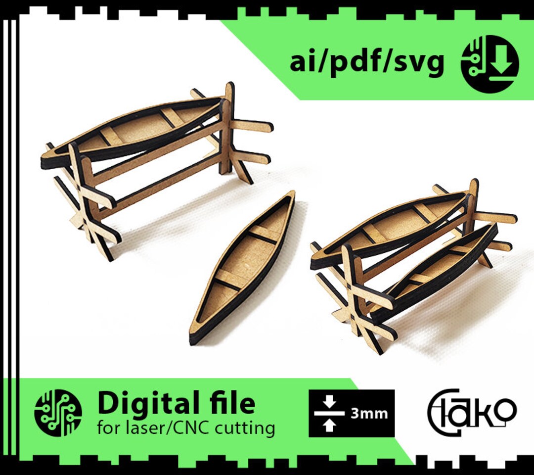 Kayak and Holder + Bonus 28mm Laser Cut File MDF Tabletop Wargaming for ...