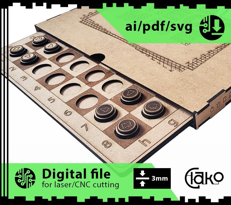 Chess Board Game With Box > Laser Cut File SVG, AI, PDF - Etsy