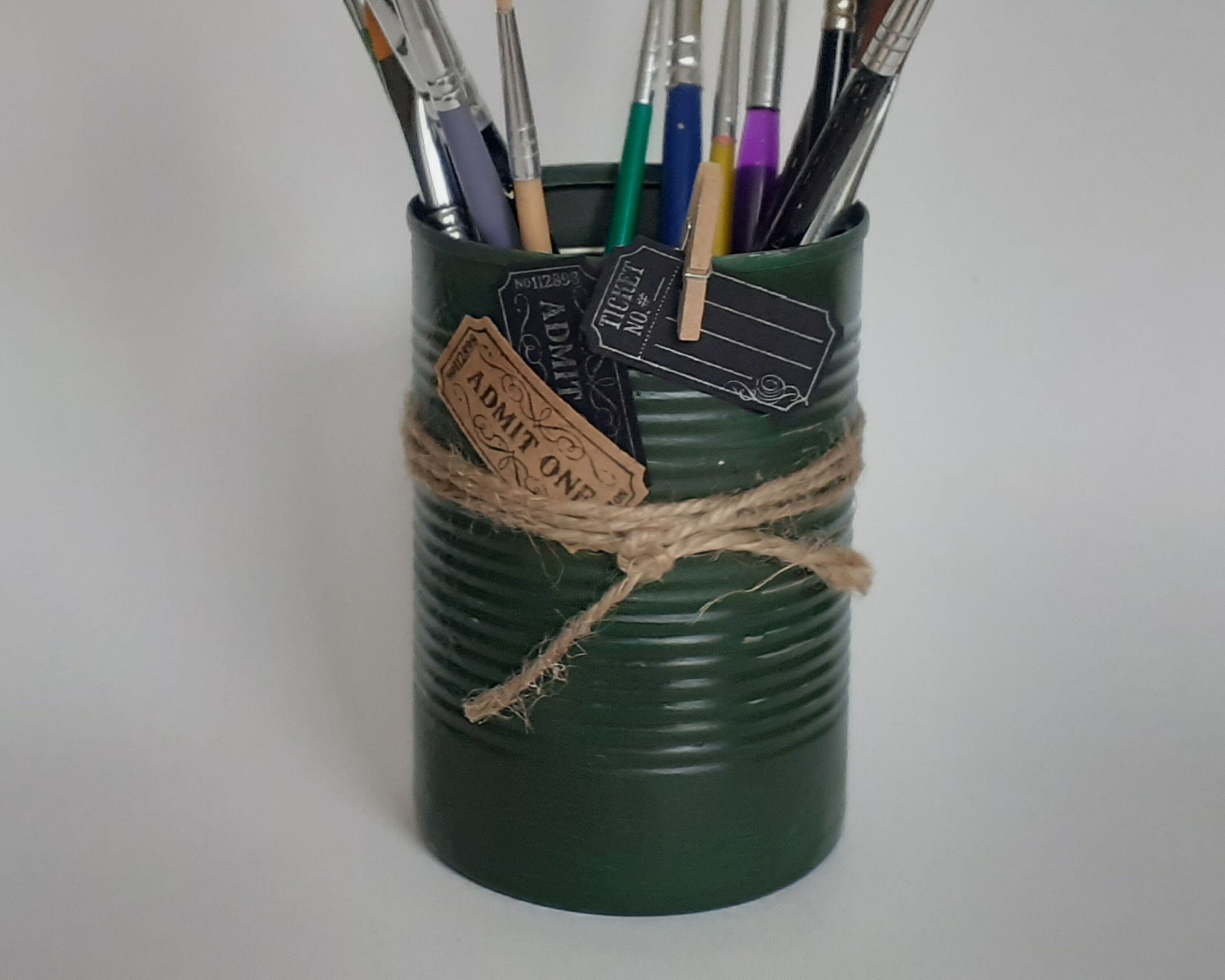 Upcycled Hand Painted Tin in Green Tied With Rustic String and - Etsy