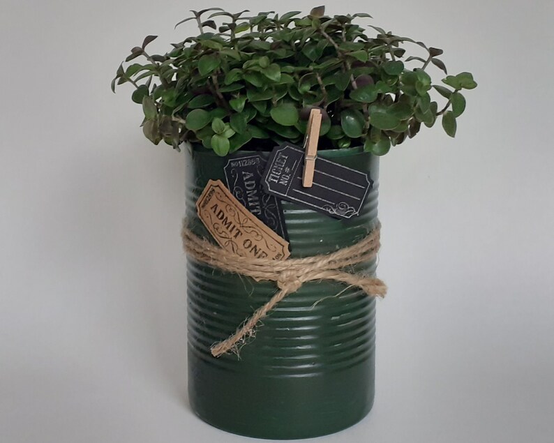 Upcycled Hand Painted Tin in Green Tied With Rustic String and - Etsy