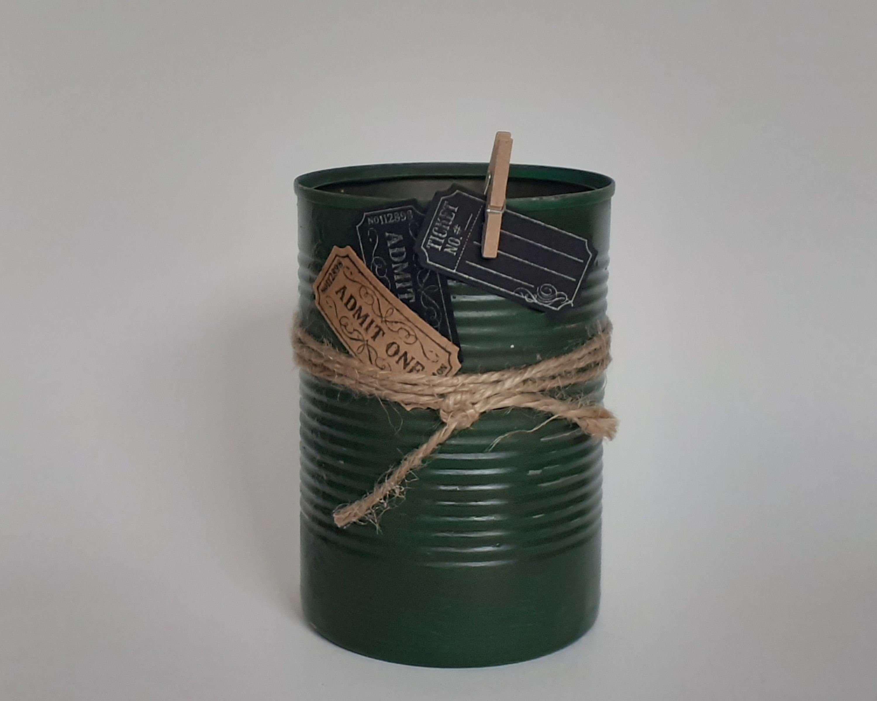 Upcycled Hand Painted Tin in Green Tied With Rustic String and - Etsy