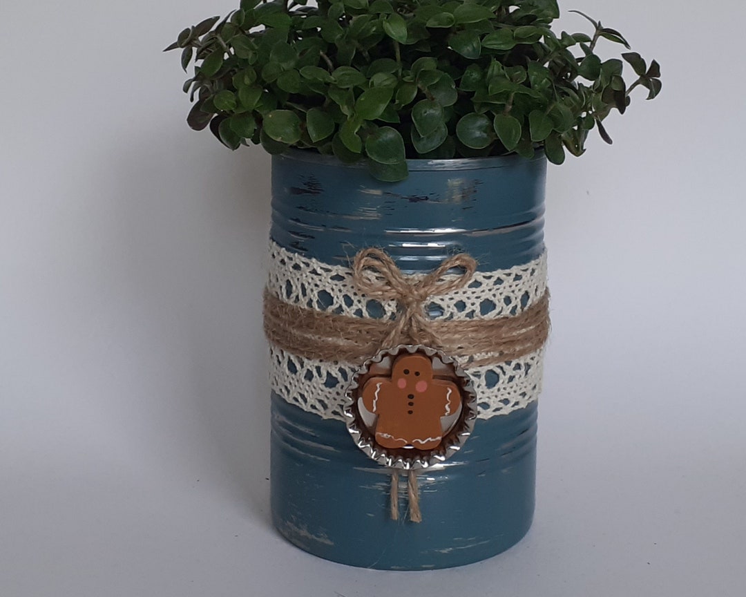 Hand Painted Tin With Lace Tin Cap and Gingerbread Wooden - Etsy