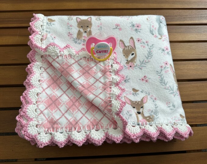Flannel Receiving Baby Blanket With Crochet Edge, Double- Sided,41x36 ...