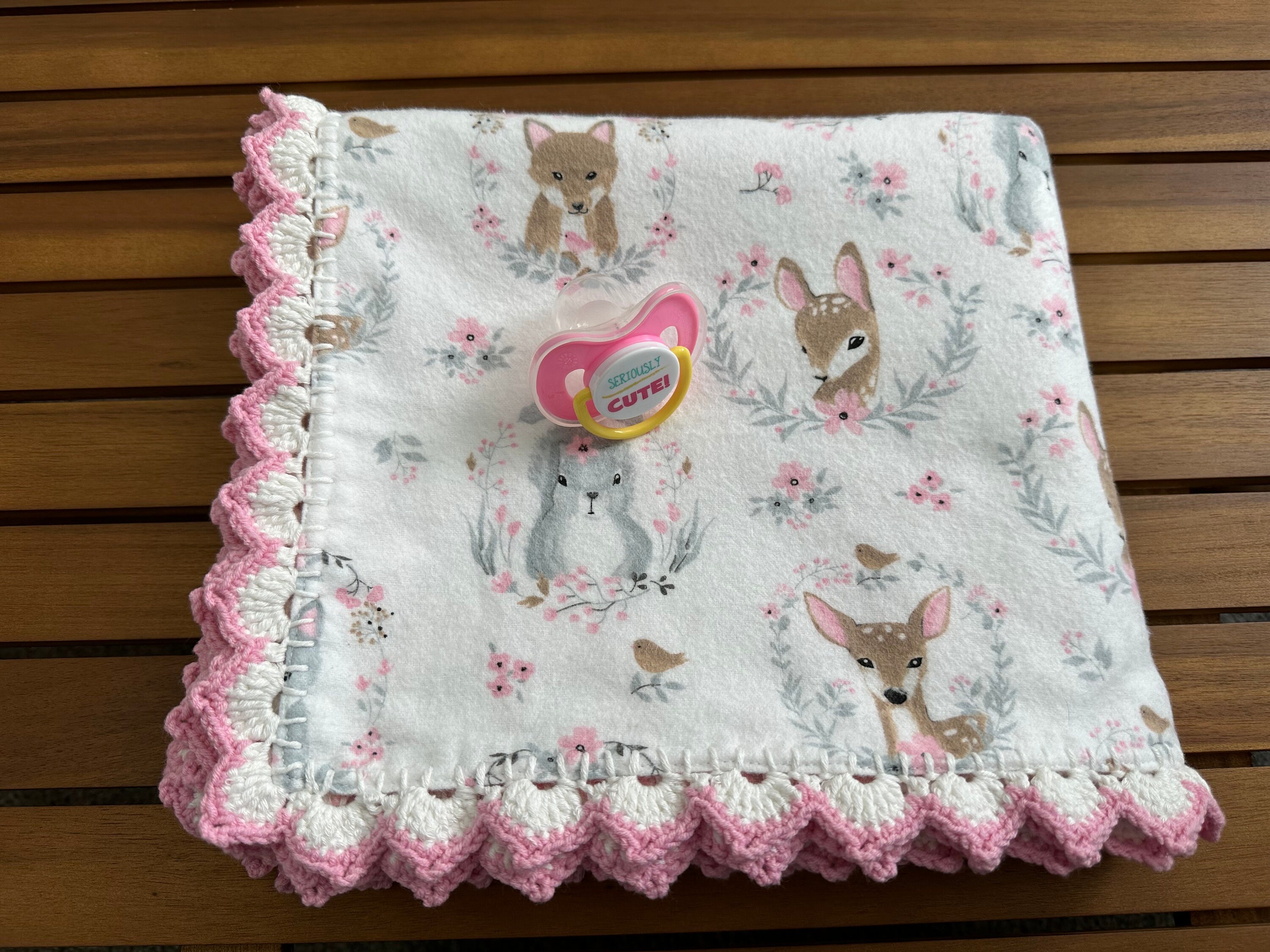 Flannel Receiving Baby Blanket With Crochet Edge, Double Sided,41x36 ...