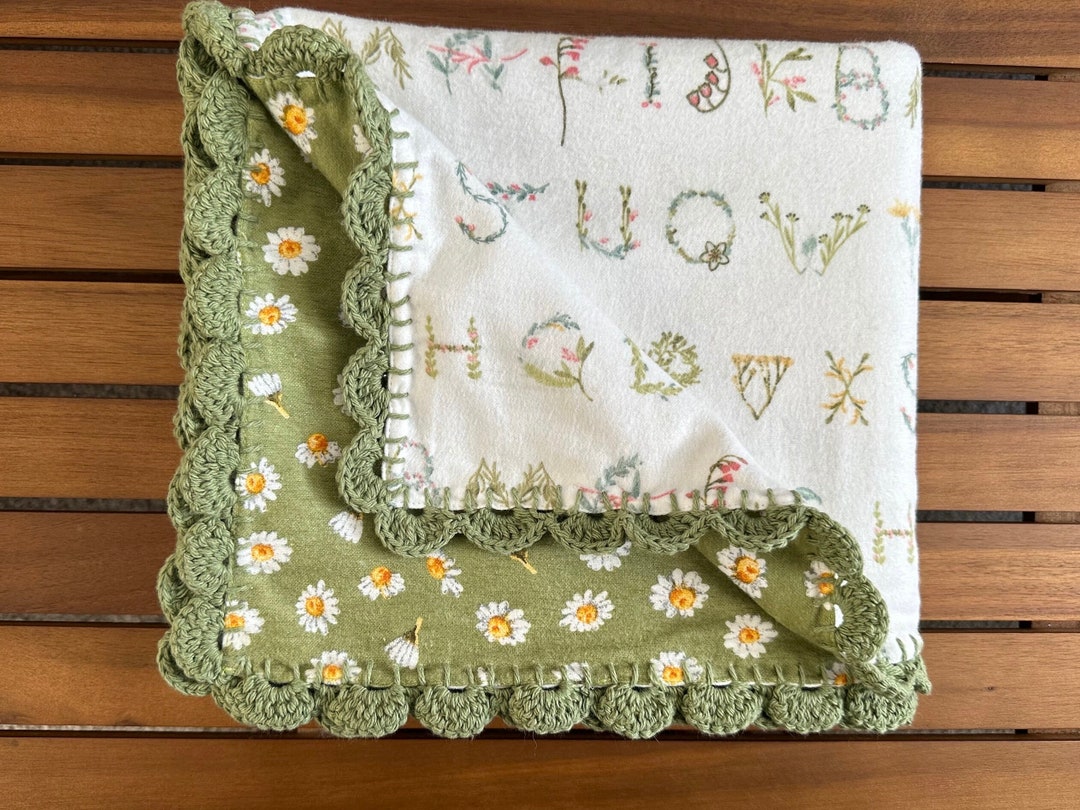Flannel Receiving Baby Blanket With Crochet Edge, Double- Sided, 41x41 ...