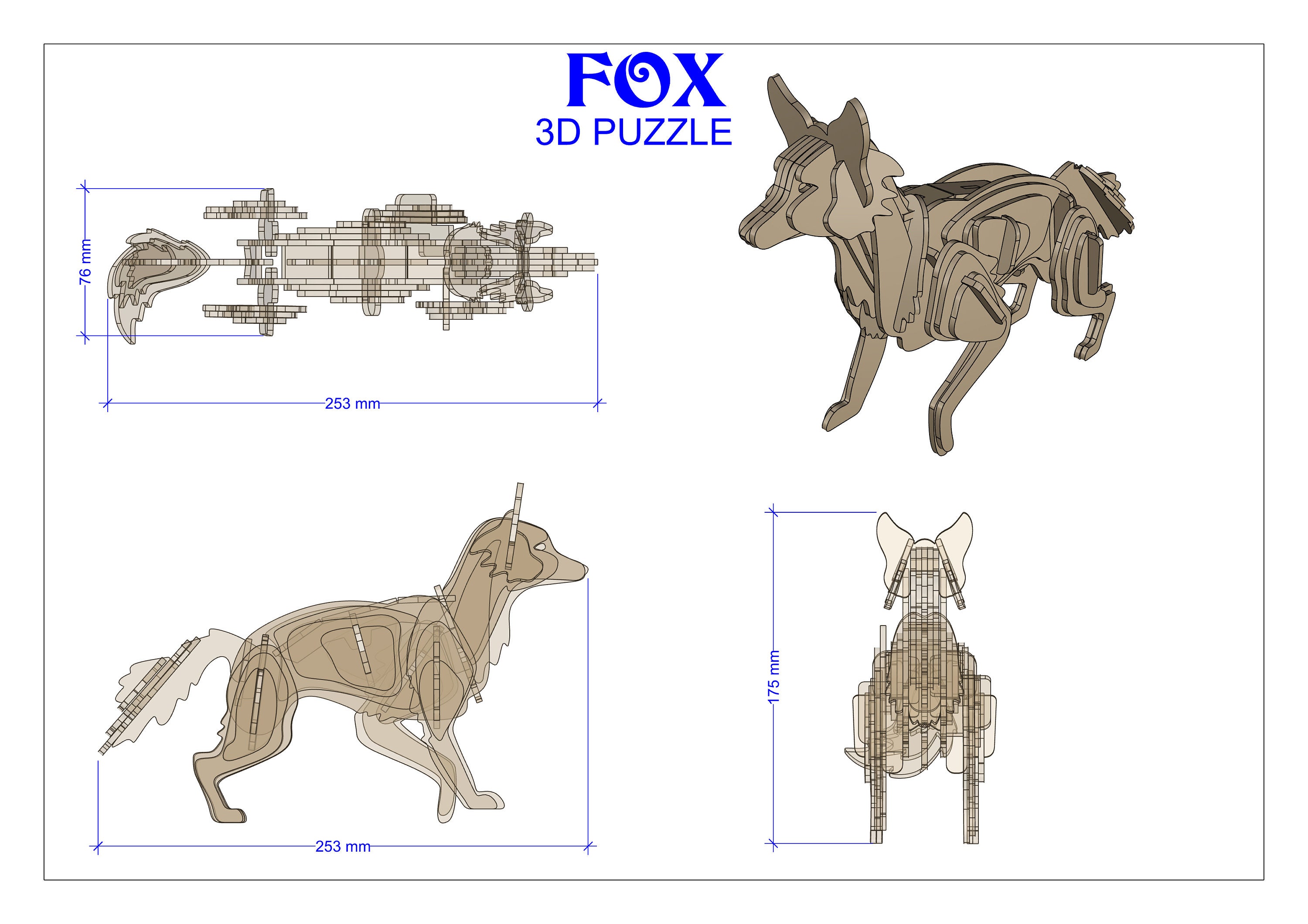 Fox 3D SVG DXF Puzzle Laser Cut Design Vector Jigsaw - Etsy