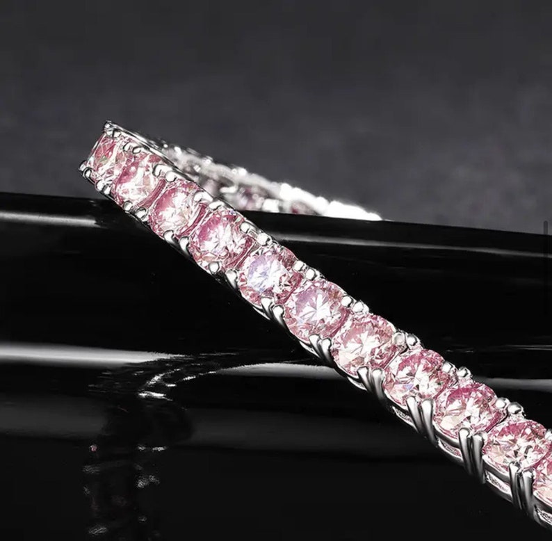 Sparkling Pink Moissanite Tennis Chain Bracelet 100% 925 Sterling ...