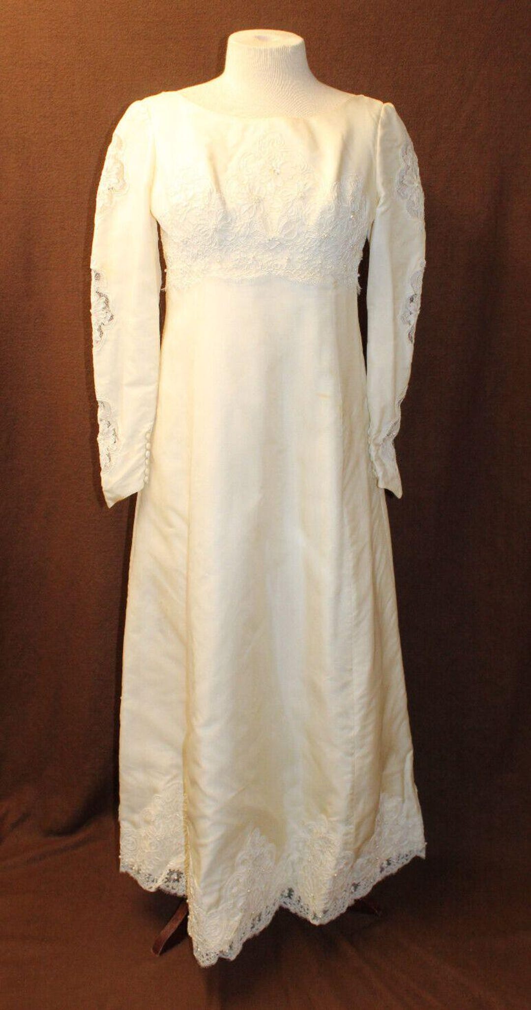 1960's Fink Original Radiant Empire Waist Ivory Wedding Dress W ...
