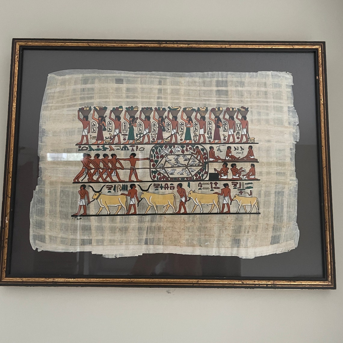 Vintage Authentic Egyptian Papyrus Art With Gold Tone Frame, Vintage ...