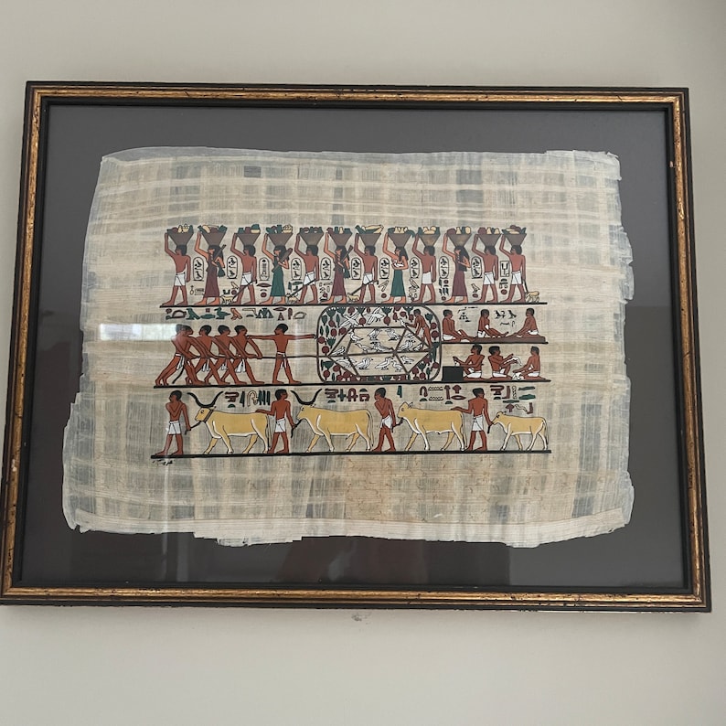 Vintage Authentic Egyptian Papyrus Art With Gold Tone Frame, Vintage ...
