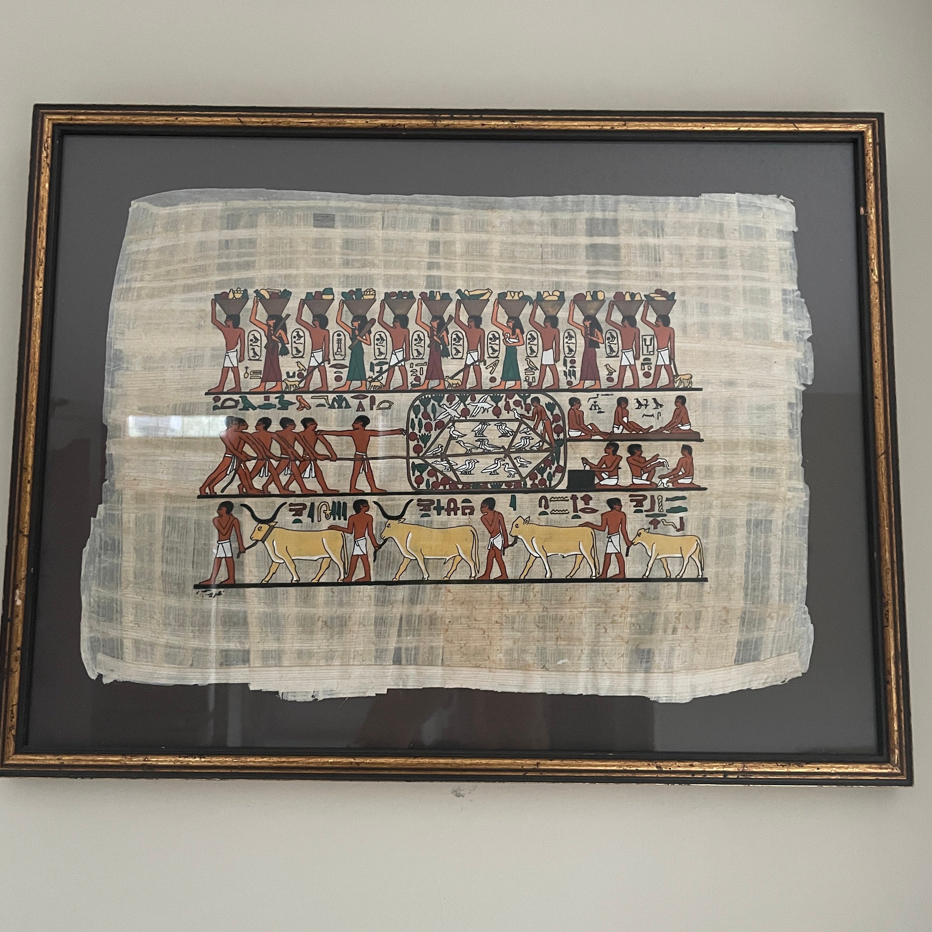 Vintage Authentic Egyptian Papyrus Art With Gold Tone Frame, Vintage ...