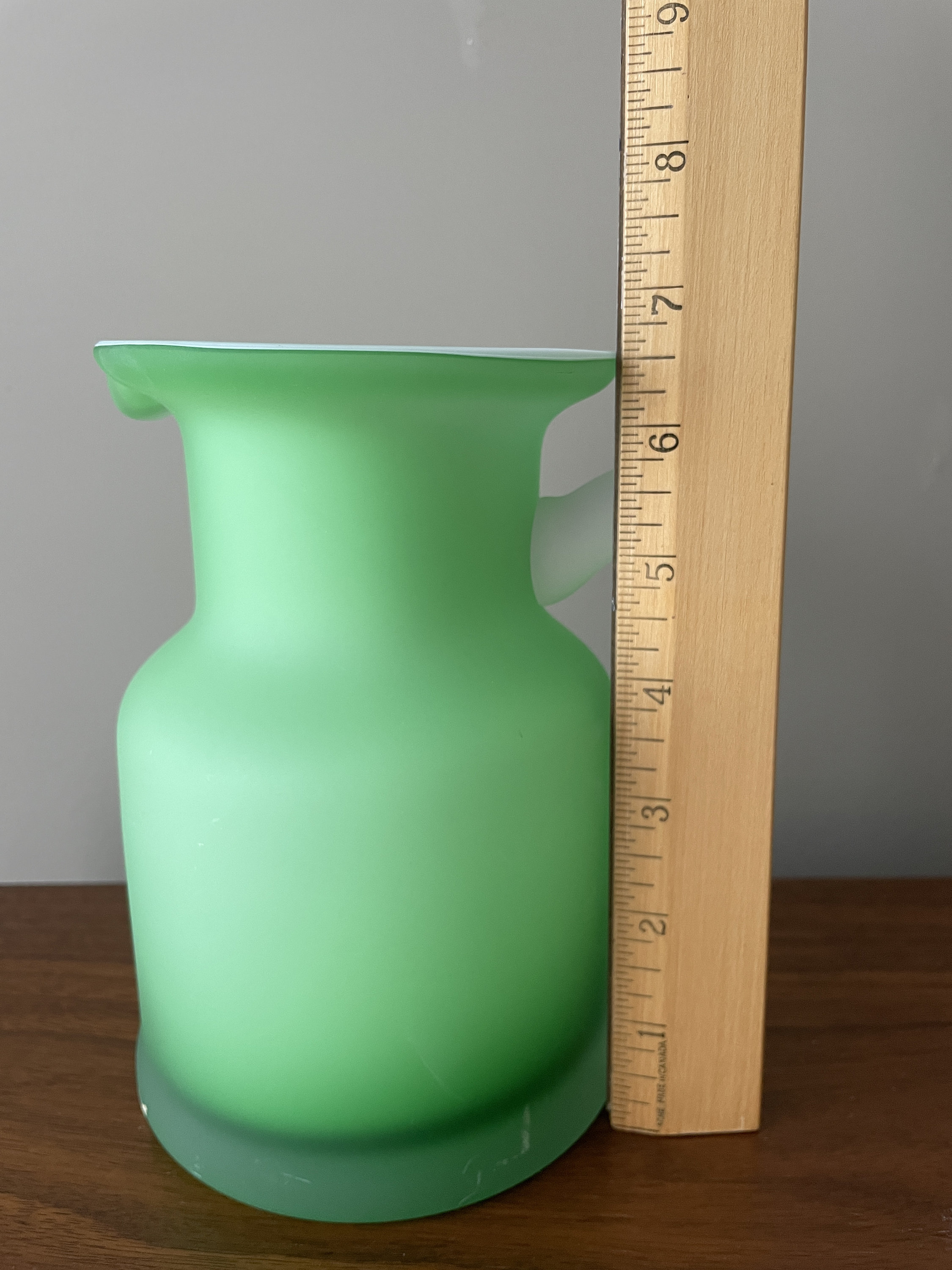 Vintage Green Frosted Glass Pitcher, Vintage Ground Glass Pitcher in ...