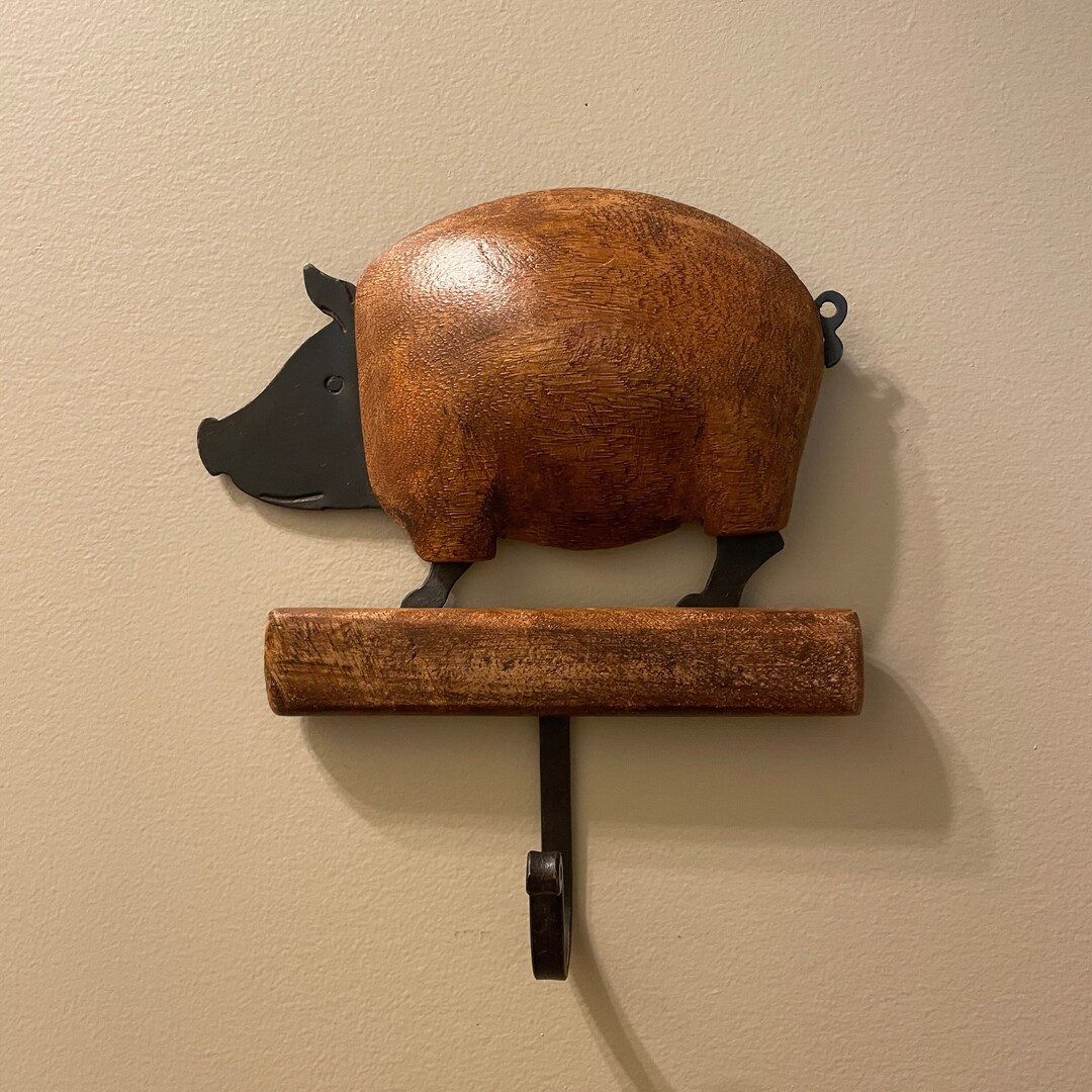 Vintage Wooden Animal Pig Hooks, Vintage Wall Hanger Animal Decor, Pig ...