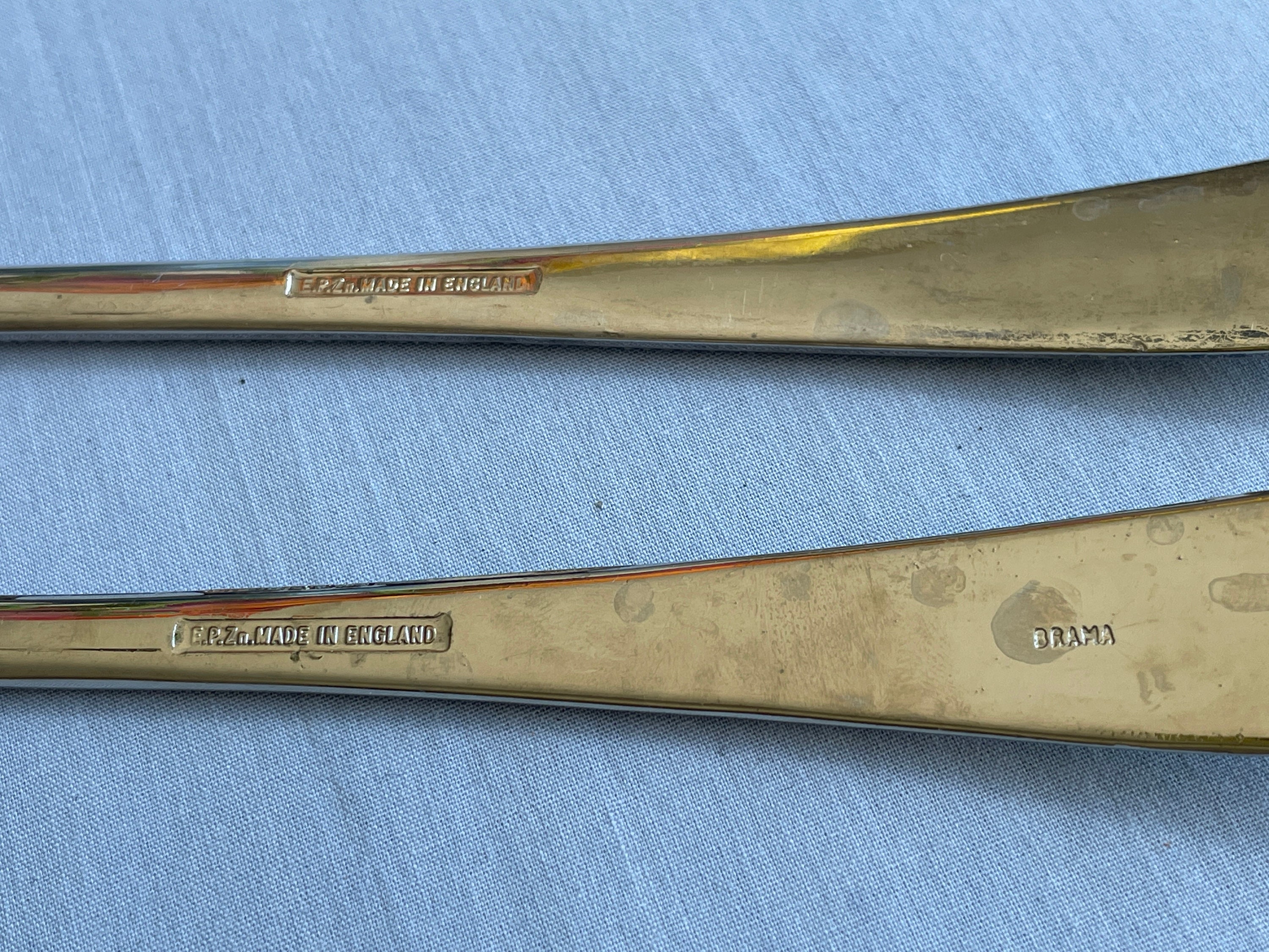 Vintage BRAMA E.P. on Zink Made in England Serving Salad Spoon Fork Set ...