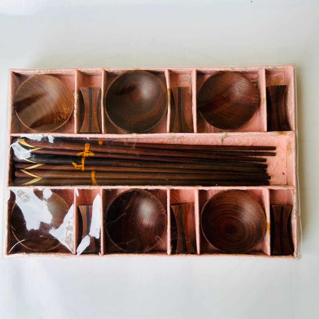 Vintage Japanese Wooden Chopstick Set for 6 People, Kitchen Table Decor ...