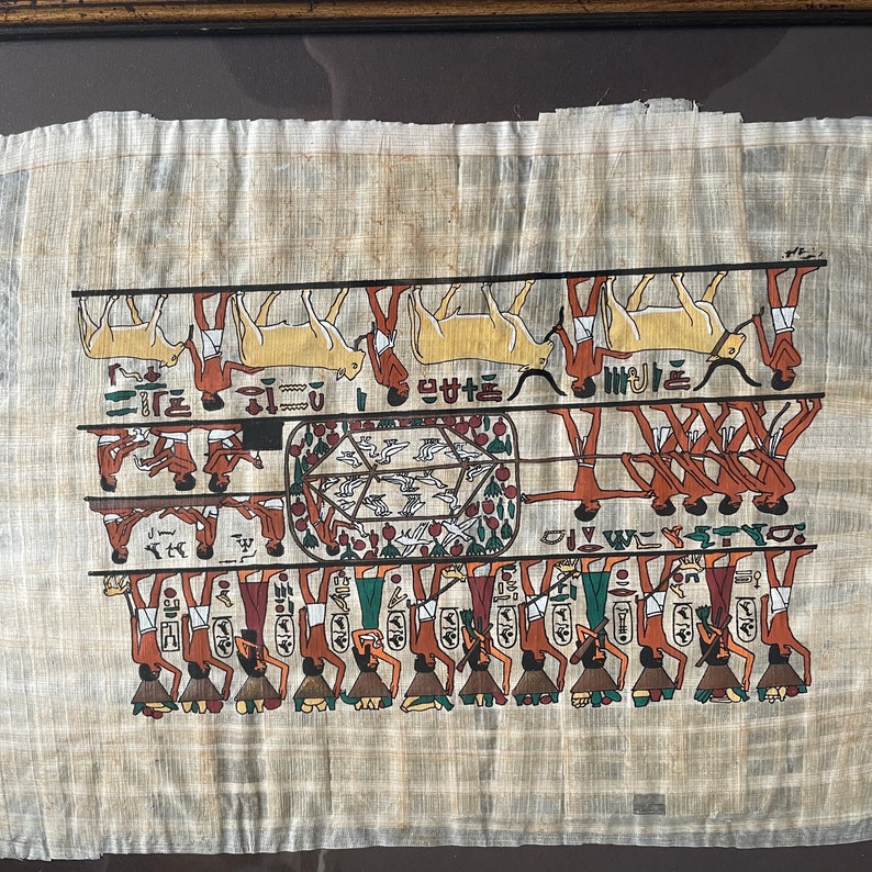 Vintage Authentic Egyptian Papyrus Art With Gold Tone Frame, Vintage ...