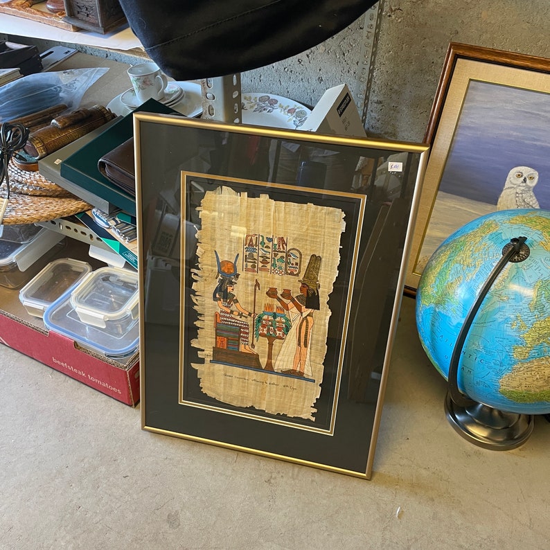 Vintage Authentic Egyptian Papyrus Art With Gold Tone Frame, Vintage ...