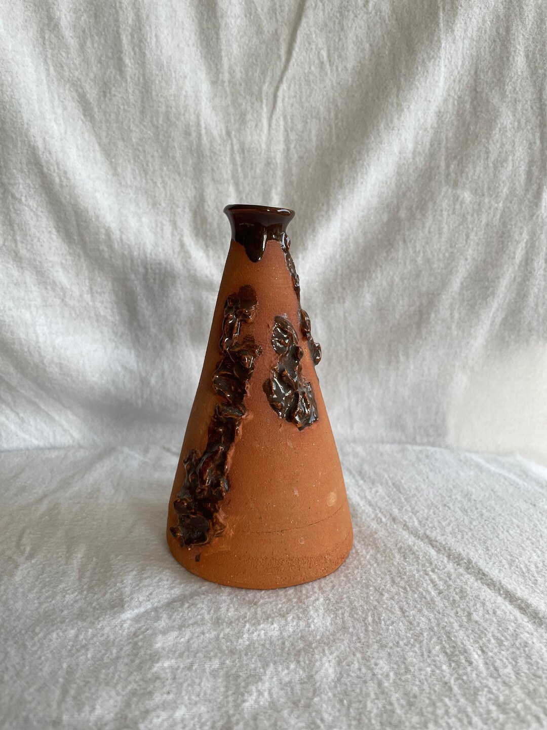 Vintage Handcrafted Small Brown Clay Pottery Vase, Vintage Brown ...