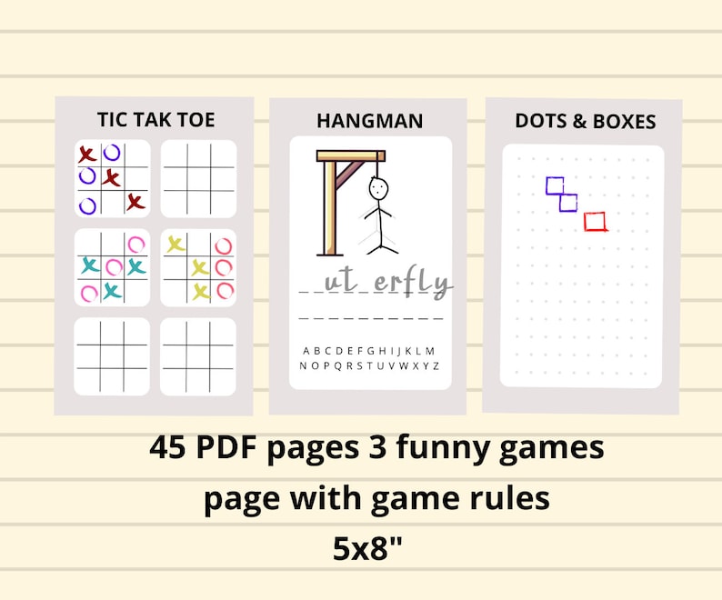 Ultimate Printable Game Pad, Tic Tac Toe Hangman Dot & Boxes - Etsy