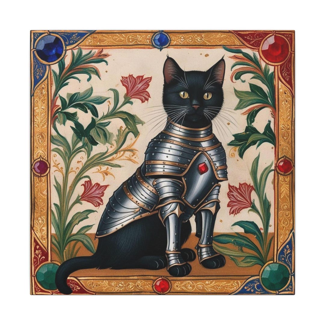 Medieval Cat Art, Armored Cat Canvas Art Print, Whimsical Wall Decor ...