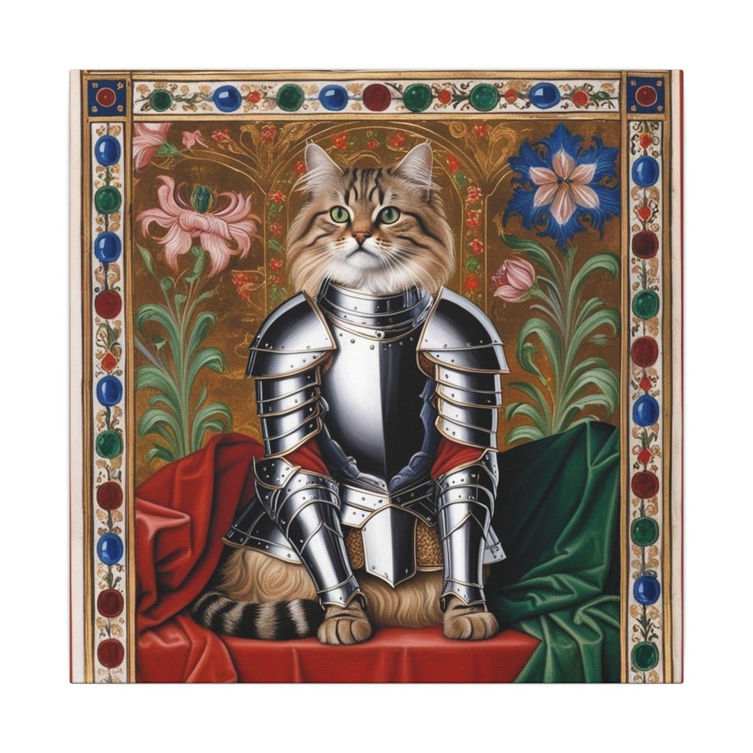 Medieval Cat Art, Knight Cat Canvas Art, Cat Lover Wall Décor, Medieval ...