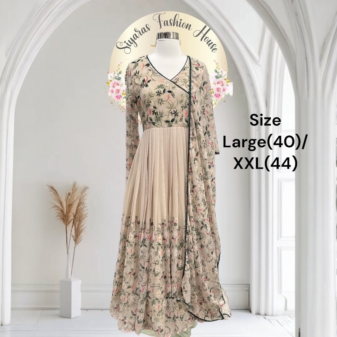 Gorgeous Chiku Color Chiffon Anarkali Gown Digital Print Angrakha Style ...