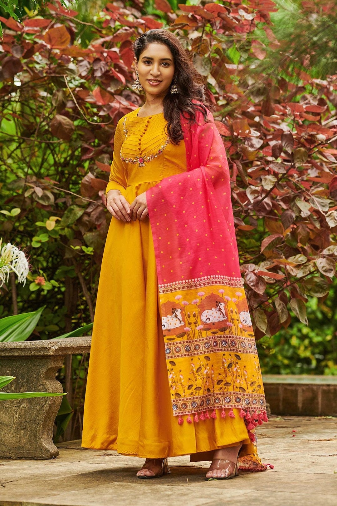 Beautiful 2 Pc Yellow Haldi Dress Anarkali Gown With Hand Work With ...