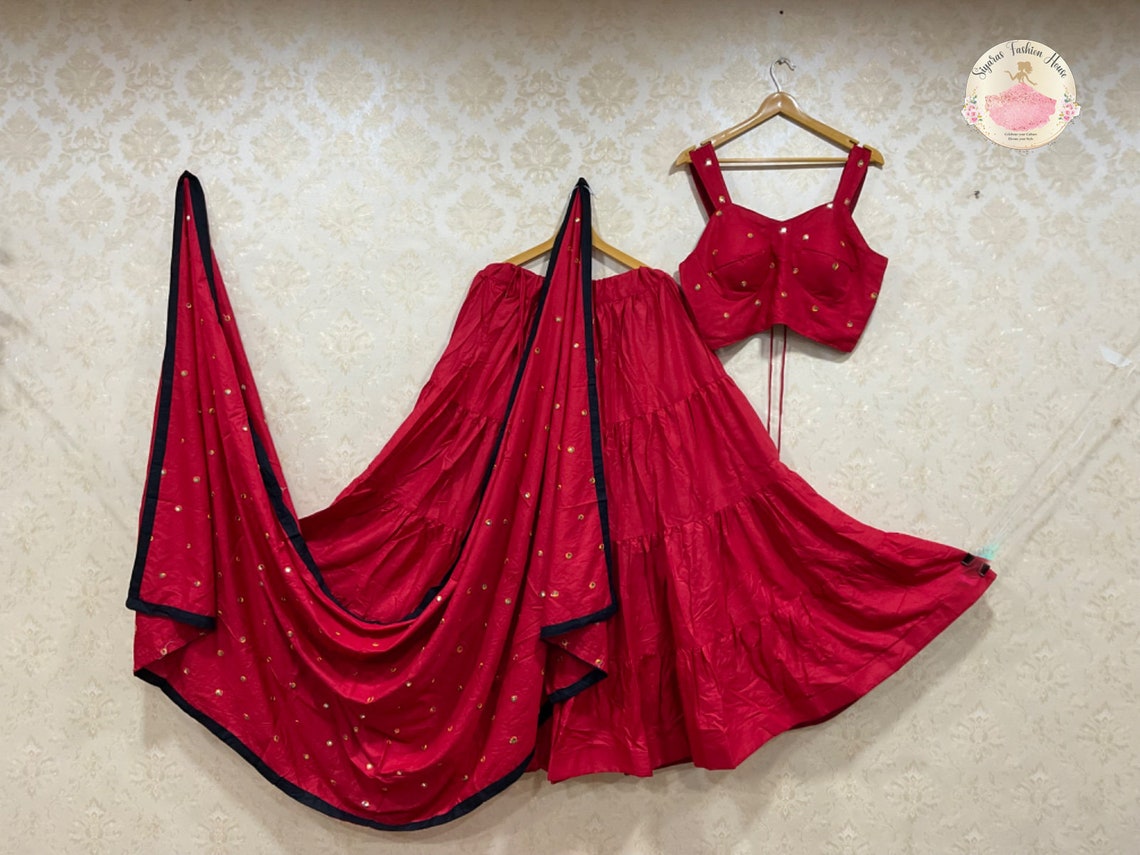 Trendy Chaniya Choli Red Color Big Gher Fully Stitched Tier Pattern ...