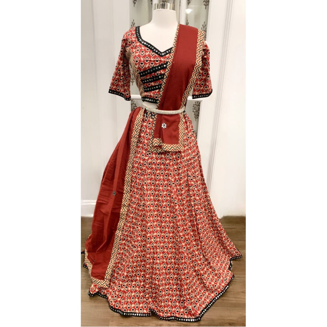 Cotton Chaniya Choli 8 Mtr Flair Fully Stitched Cotton Fabric M Size 40 ...