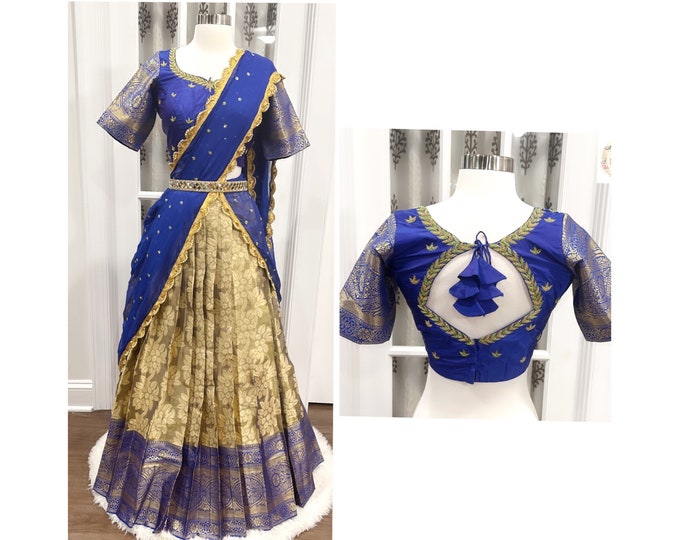 Banarasi Langa Voni Half Saree With Pattu Border in Elegant Combo of ...