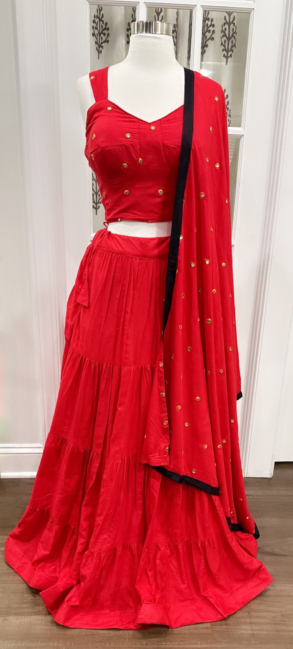 Trendy Chaniya Choli Red Color Big Gher Fully Stitched Tier Pattern ...